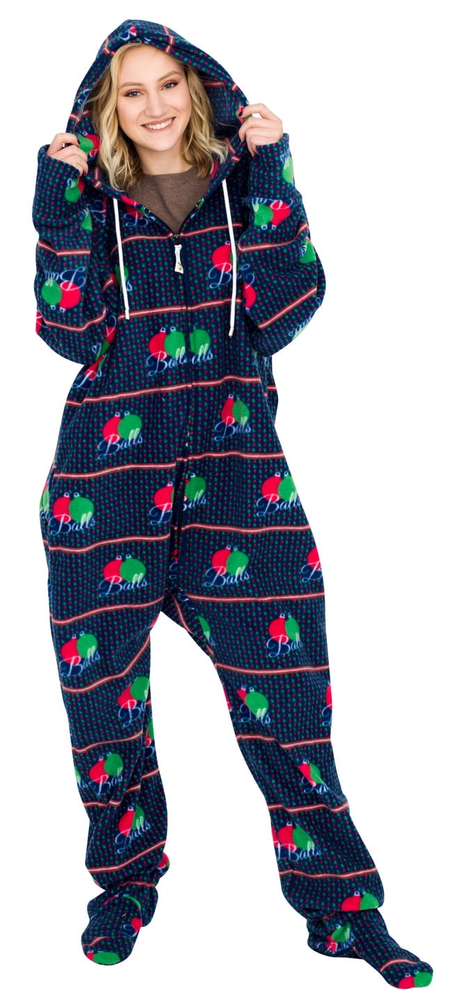 Balls Ugly Christmas Lazy Black Pajama Suit with Hood - Walmart.com