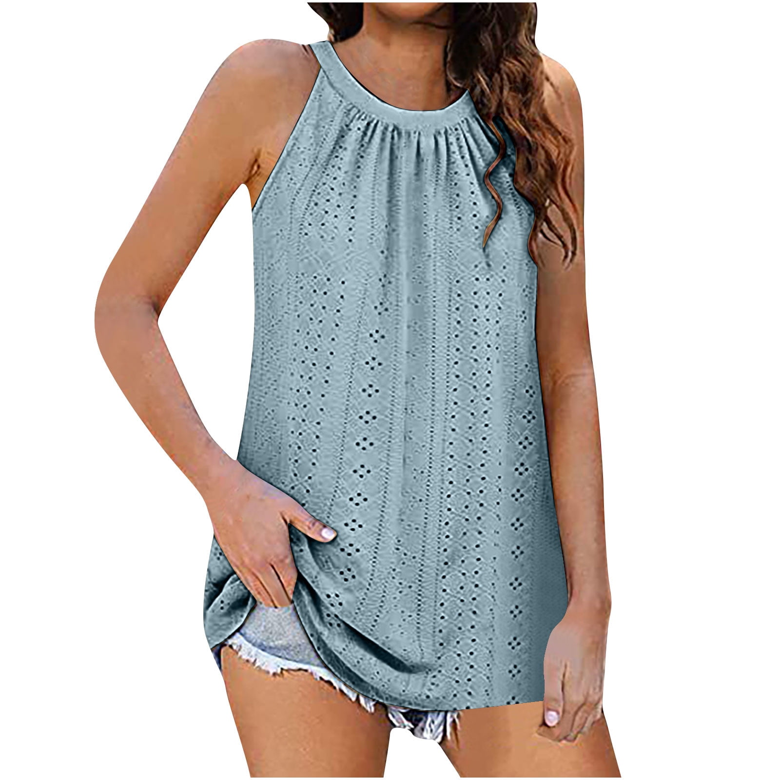 Click here for Yuyuzo Tank Top For Women Eyelet Sleeveless Shirts... prices