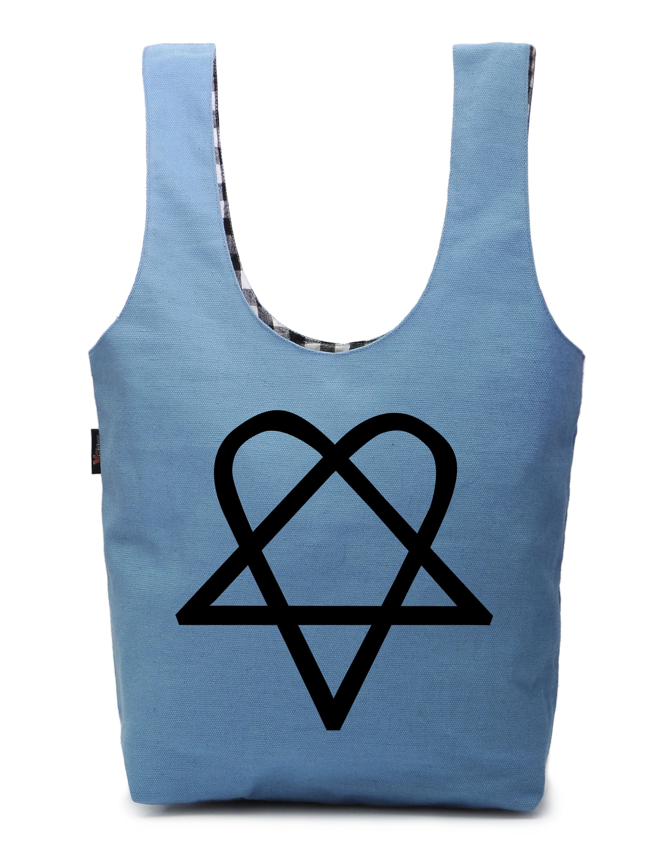 Vietsbay Women Heartagram Vinyl Print Reversible Blue Canvas Tote Bag ...