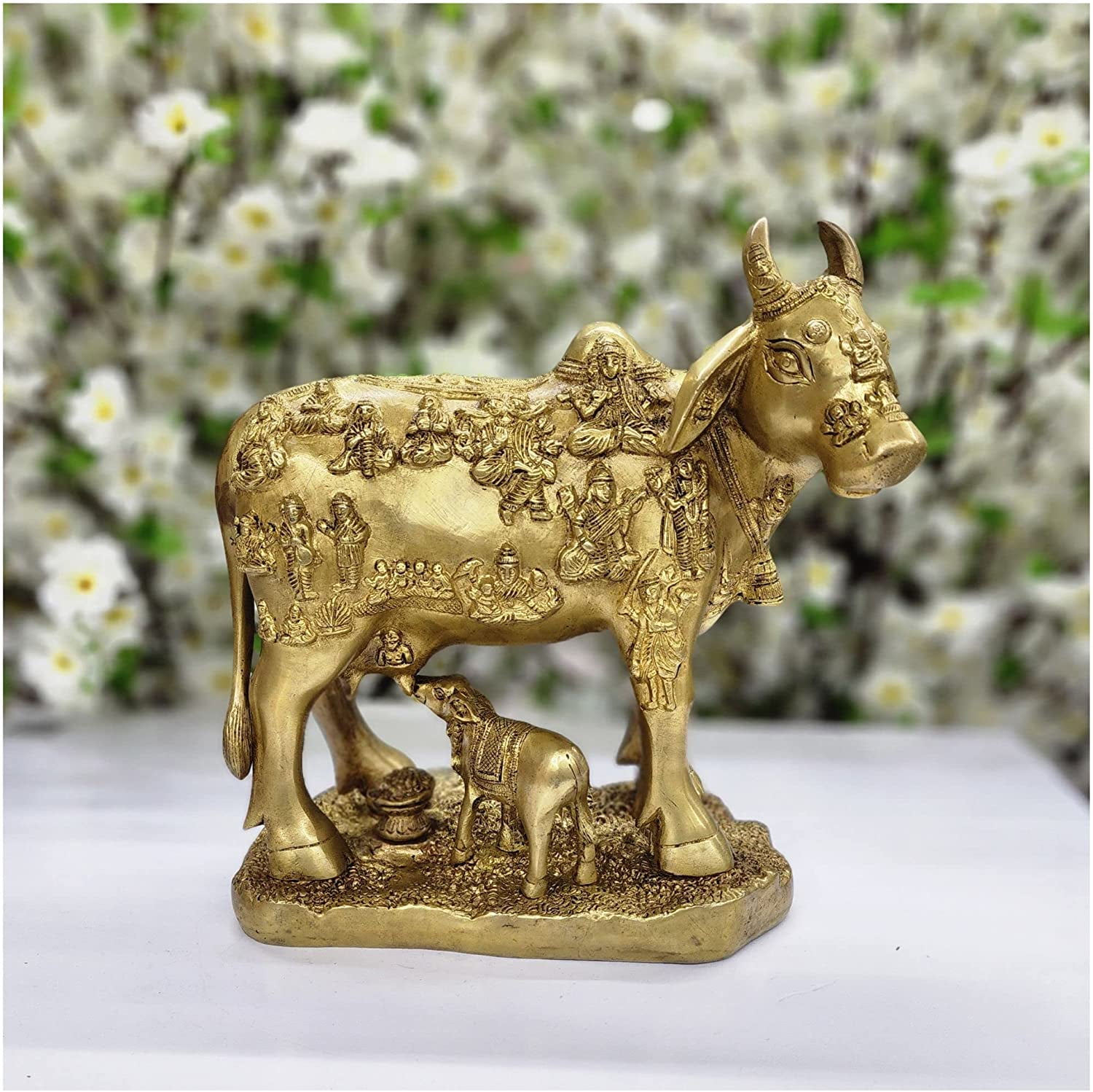 Kamdhenu Statue Kamdhenu Cow with Calf Statue in Brass Large Cow Idol ...