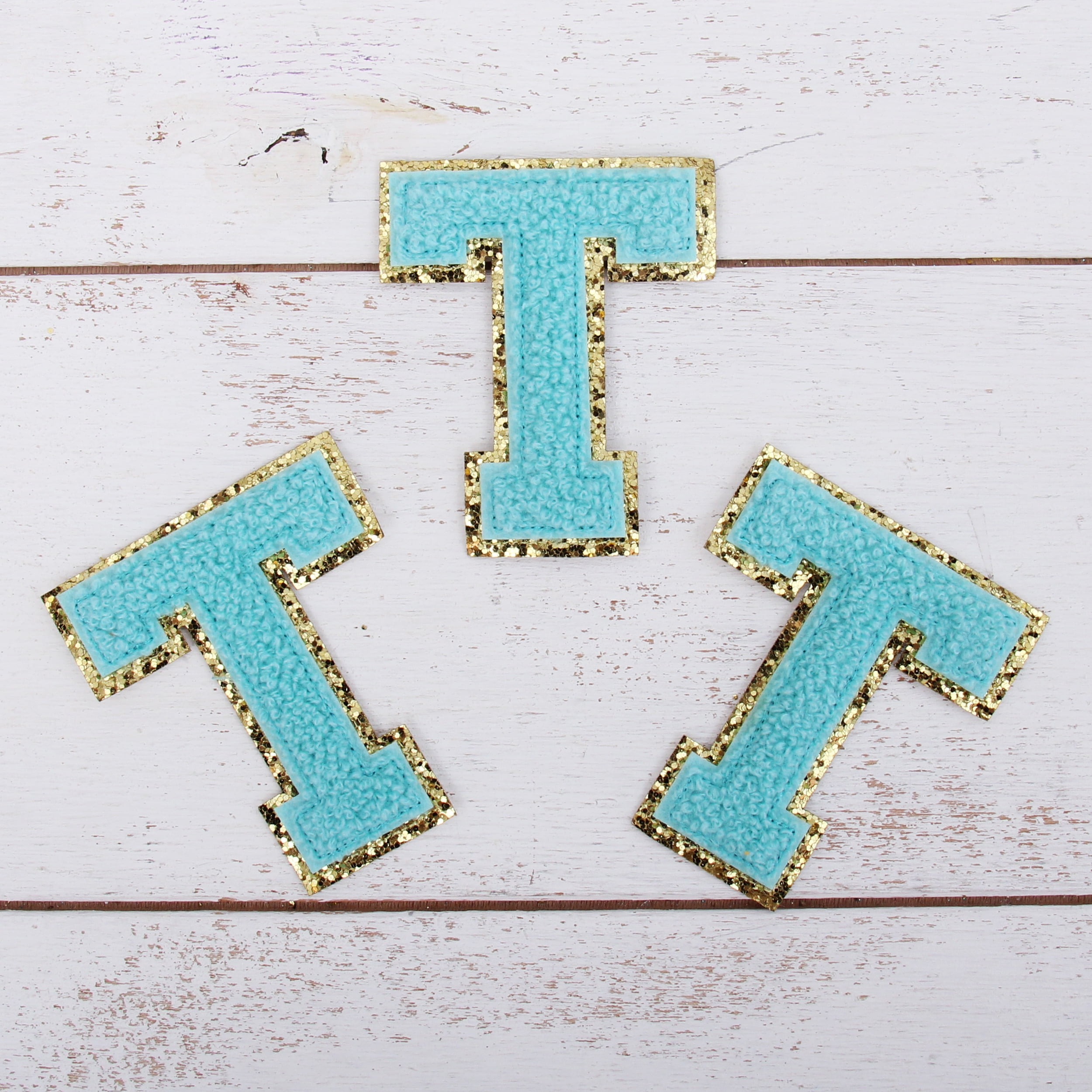 3 Pack Chenille Iron On Glitter Varsity Letter "T" Patches - Blue ...