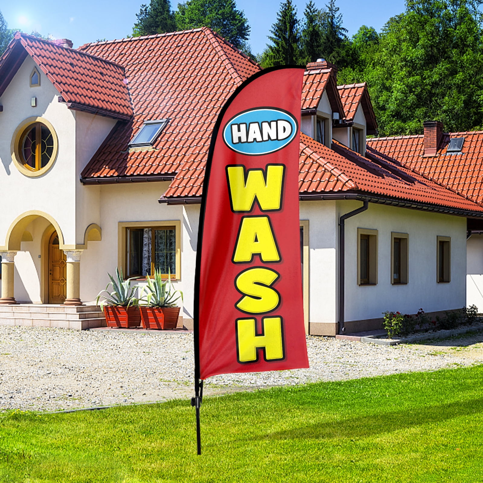 QSUM Hand Wash Sign Feather Flag with Pole Kit,7FT Hand Wash Decoration ...