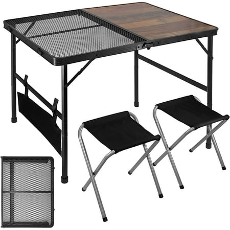 3FT Folding Grill Table with Chairs Set, Mesh Desktop Camping Table ...