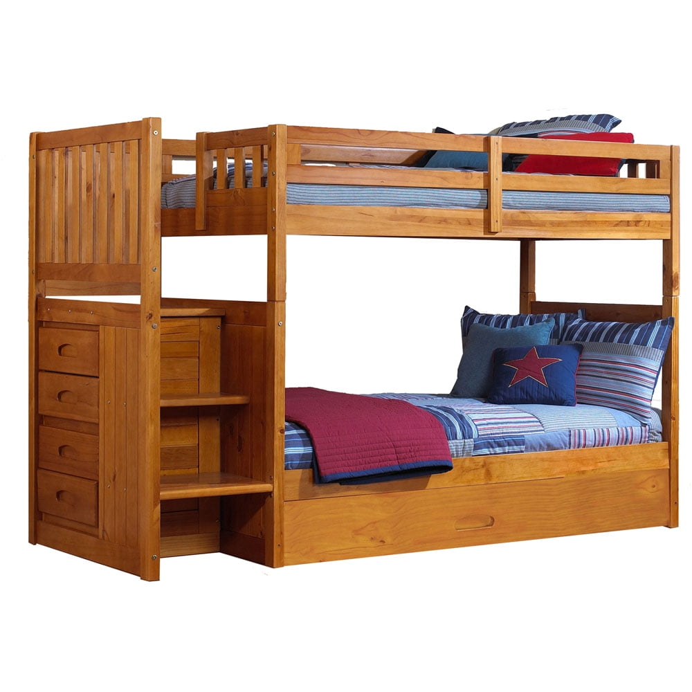 Springside Twin/Twin Staircase Bunk-T&B Up,Stair,Guard,Rail,Slat ...