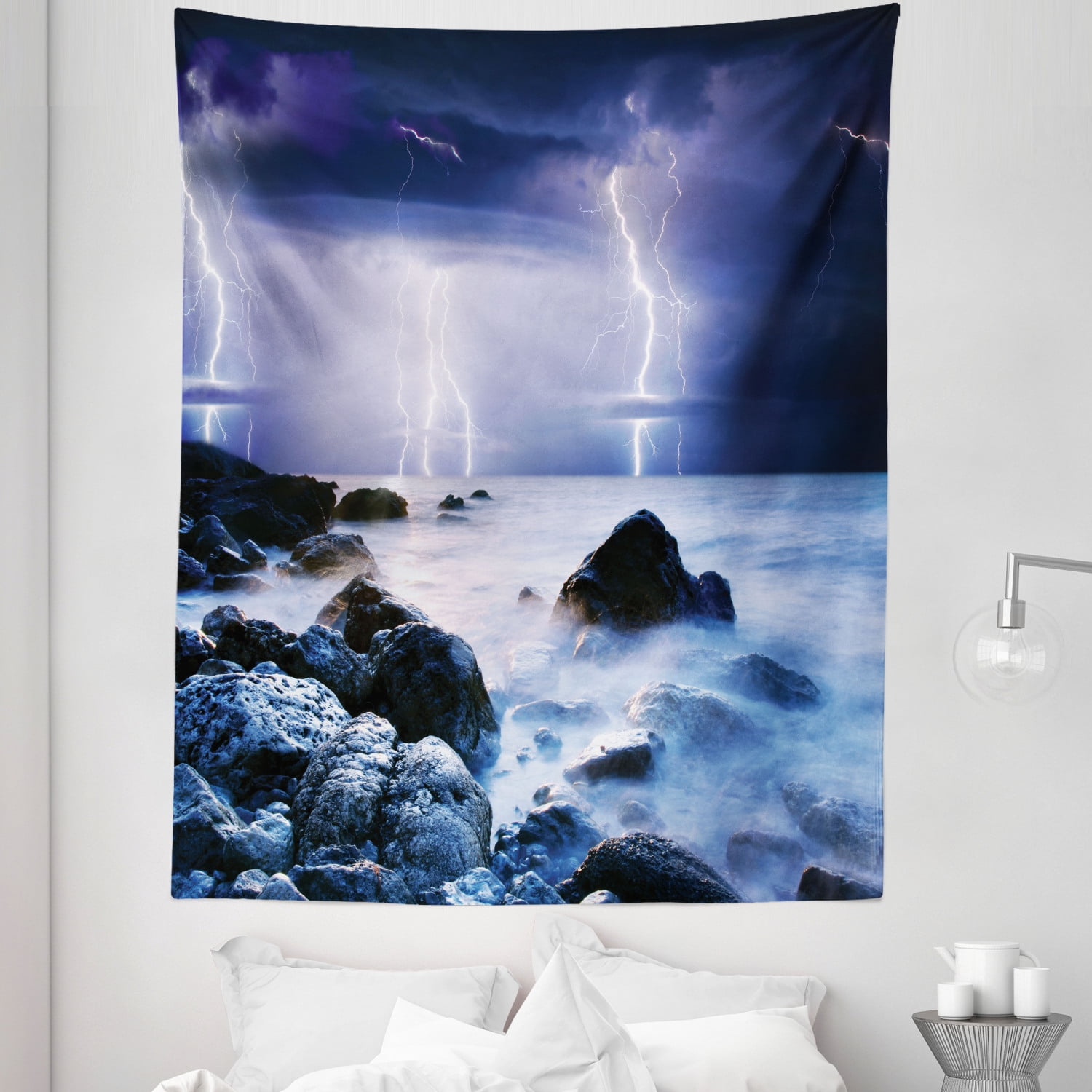 Nature Tapestry, Summer Storm Bolts over the Rocks in Ocean Nightmare ...