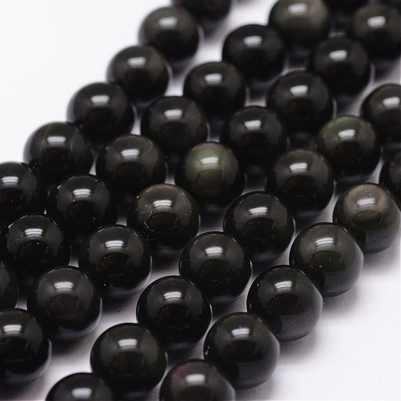 2Strand Frosted Natural Golden Sheen Obsidian Round Bead Strands 10mm ...