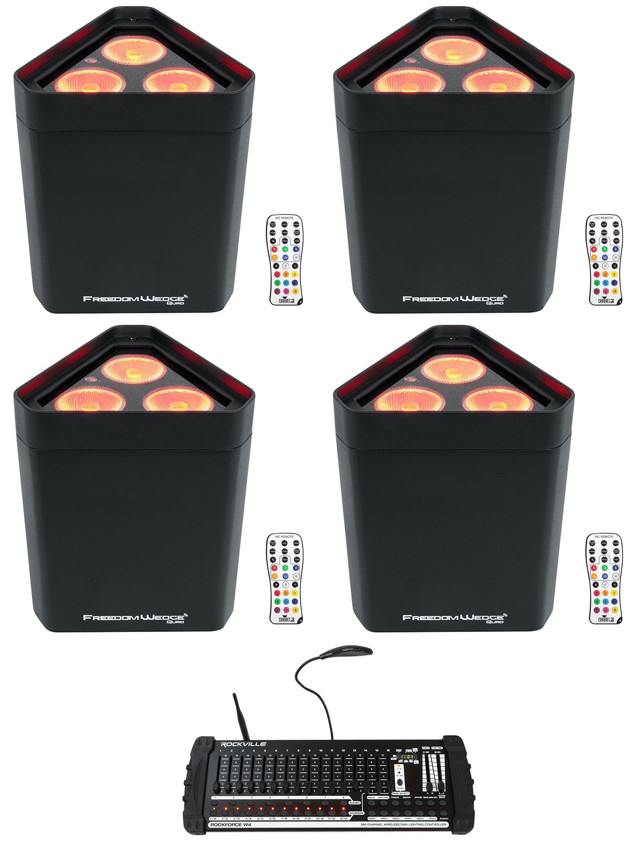 (4) Chauvet Freedom Wedge Quad Rechargeable Wash Lights+Wireless DMX ...