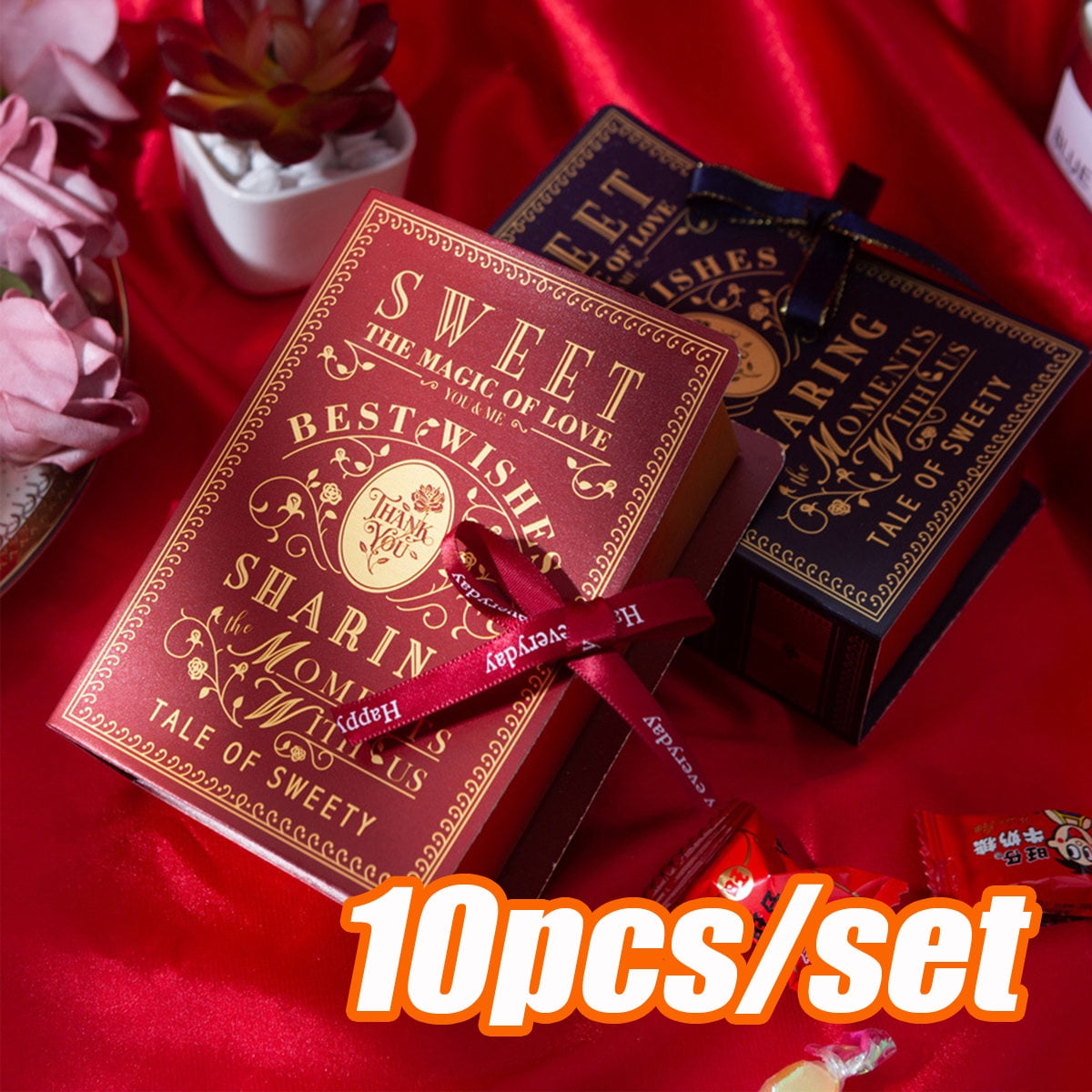 Travelwant 10Pcs Candy Boxes,Gold Ribbon Wedding Favor Boxes Candy ...