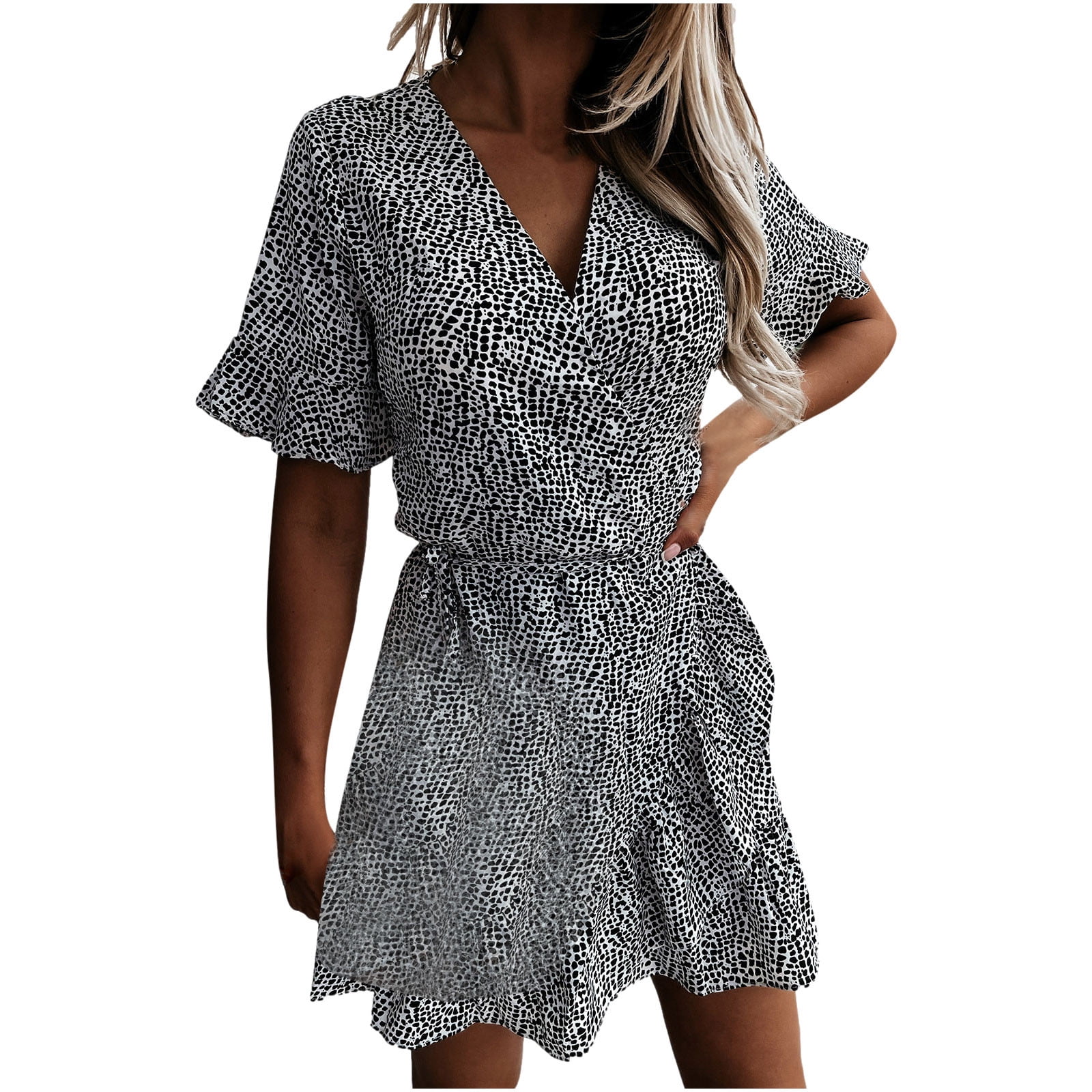 Click here for Leutsin Womens Summer Short Sleeve V-Neck Ruffle P... prices