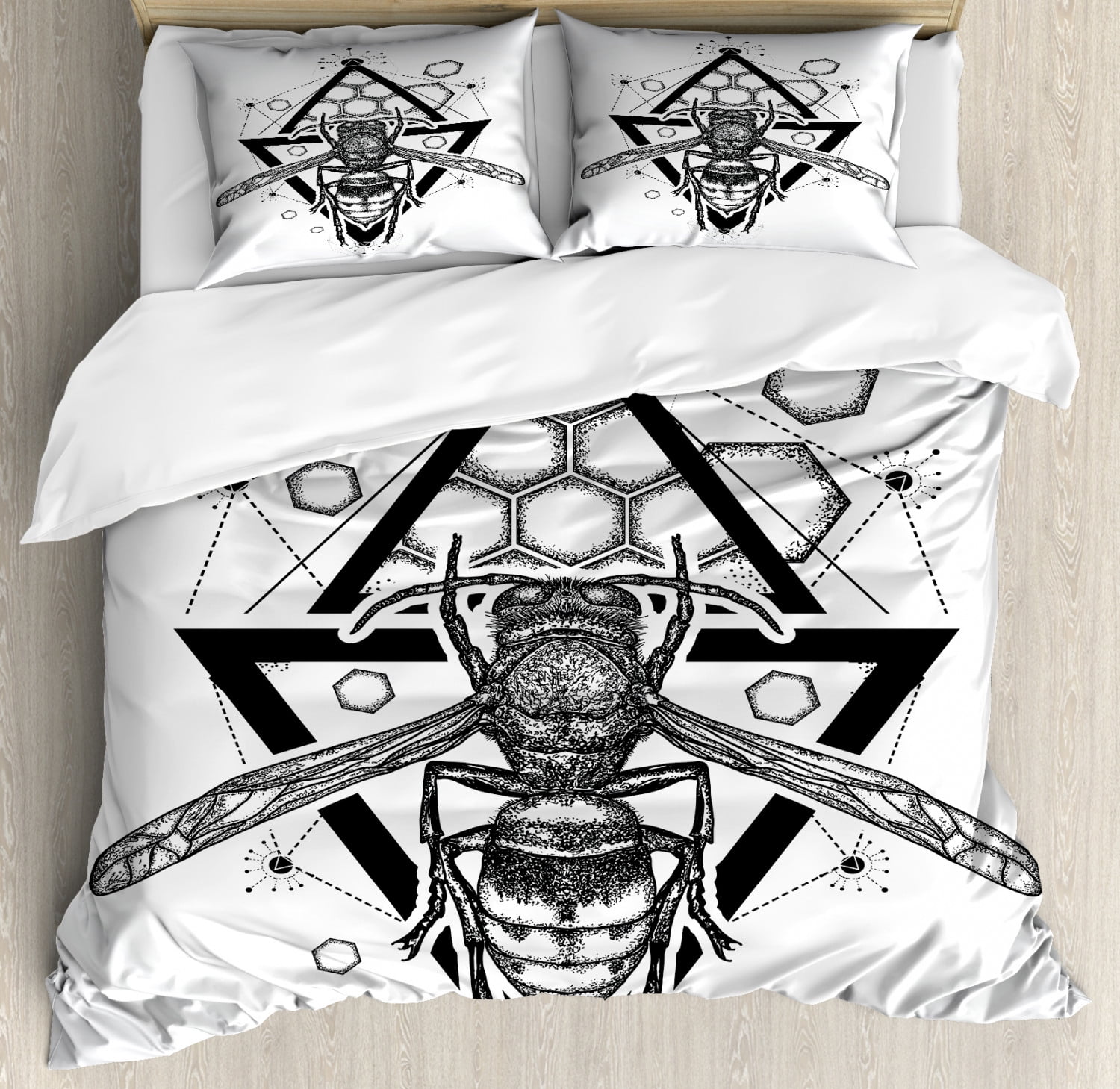Queen Bee Duvet Cover Set Queen Size, Beehive Pattern with Triangles ...