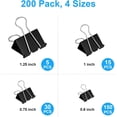 200 Pcs Pinces pour Reliure Tailles Assorties, 4 Tailles Grandes ...