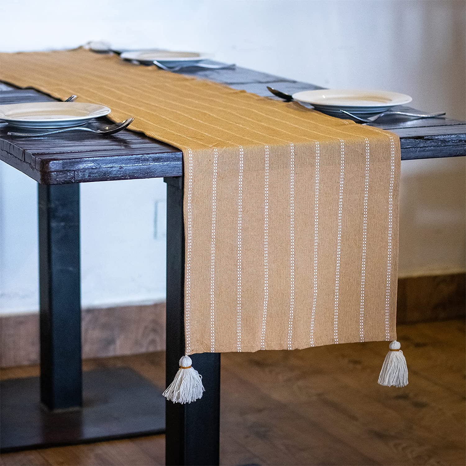 Heavenera 14x108 inch Mustard Rectangular Woven Cotton Table Runner ...