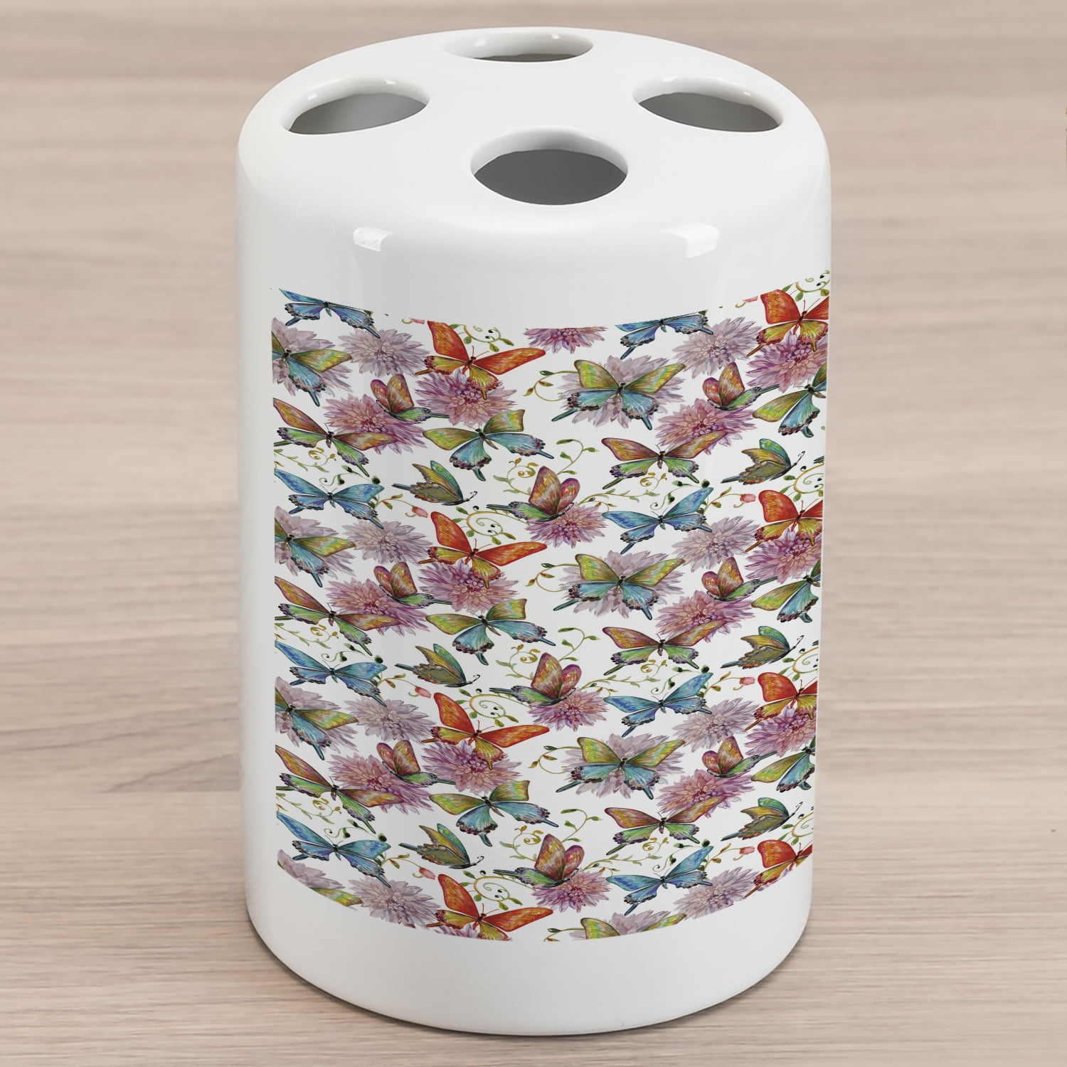 Butterfly Ceramic Toothbrush Holder, Flying Butterflies with Floral ...