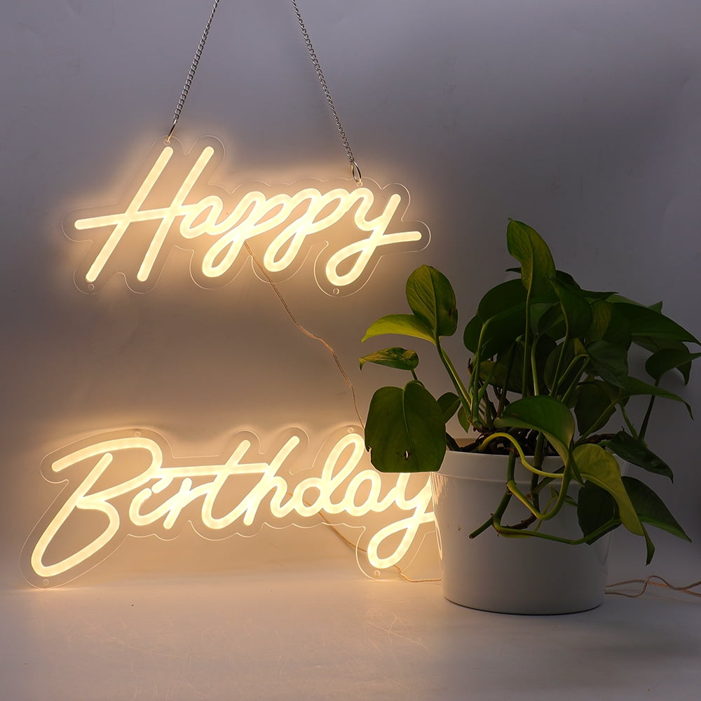Buy Qomolangma Happy Birthday Warm White Neon Sign for Any Age Birday ...
