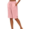 BADHUB Womens Bermuda Shorts Elastic Waist Drawstring Knee Length Pants ...