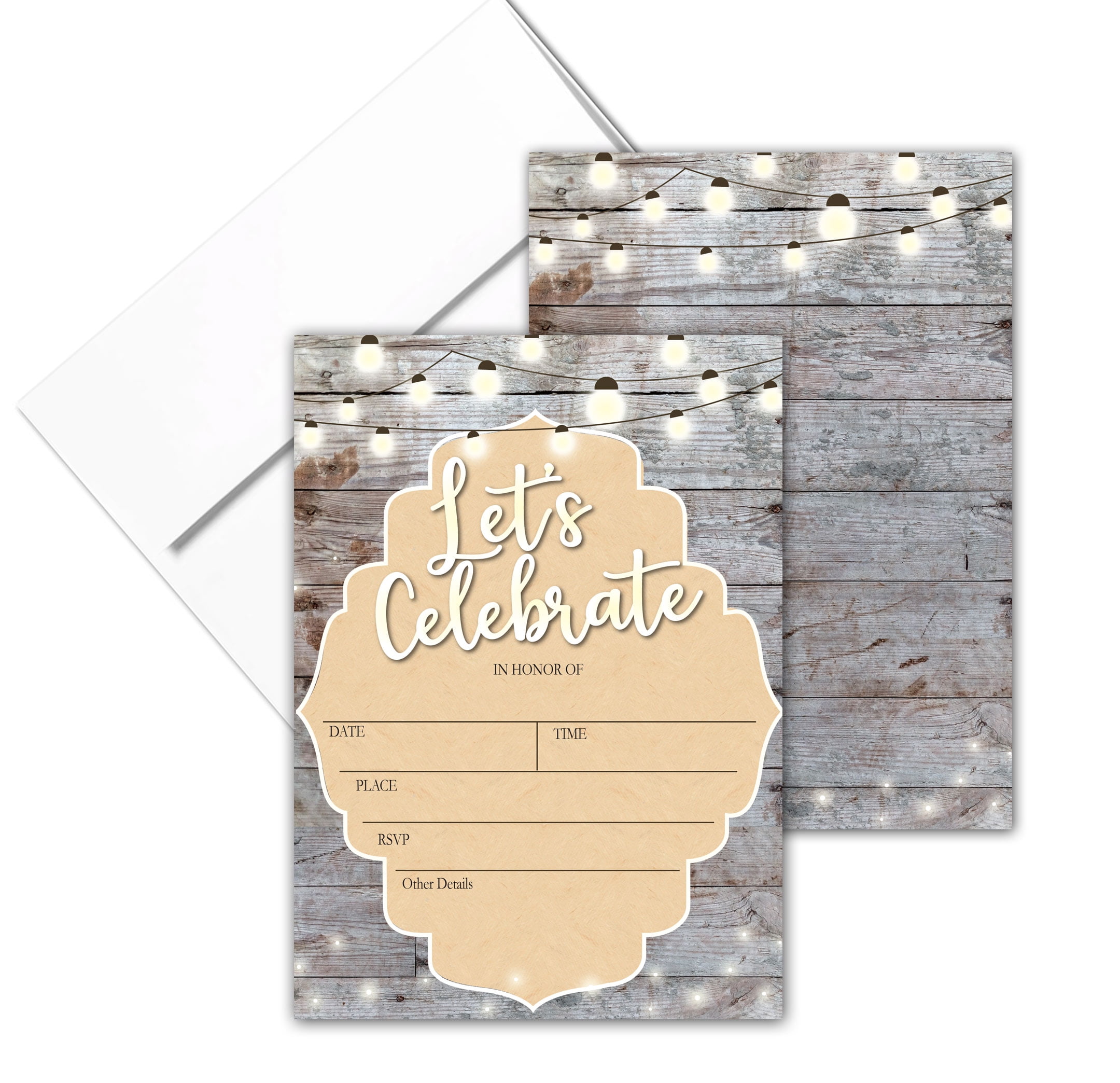 25 Party Invites with Envelopes -Rustic Lets Party Invitations - B15208 ...