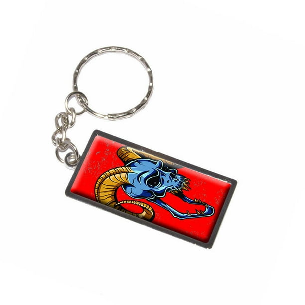Evil Devil Demon Blue Skull With Ram Horns Keychain Key Chain Ring ...