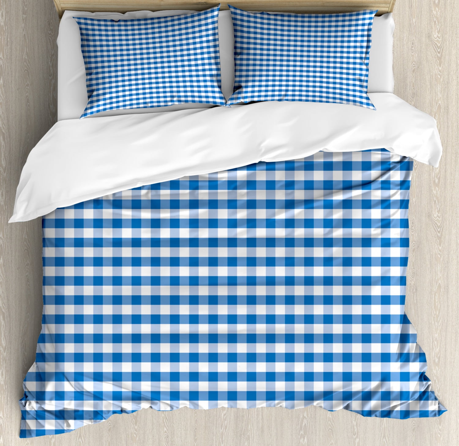 Checkered Queen Size Duvet Cover Set, Monochrome Gingham Checks ...