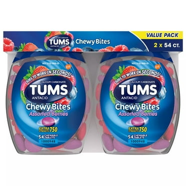 Tums Chewy Bites Heartburn Relief Antacid Chews, Berries and Cream, 32 ...