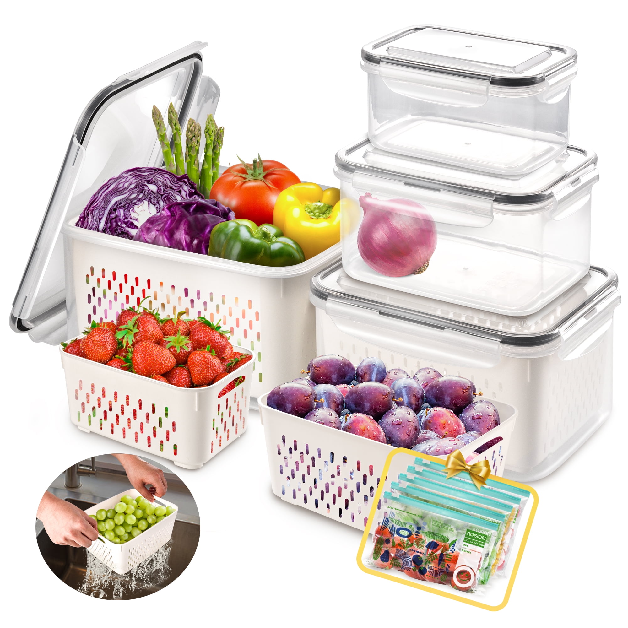 8 Pieces Fruit Storage Containers For Fridge, Large Produce Saver Berry ...
