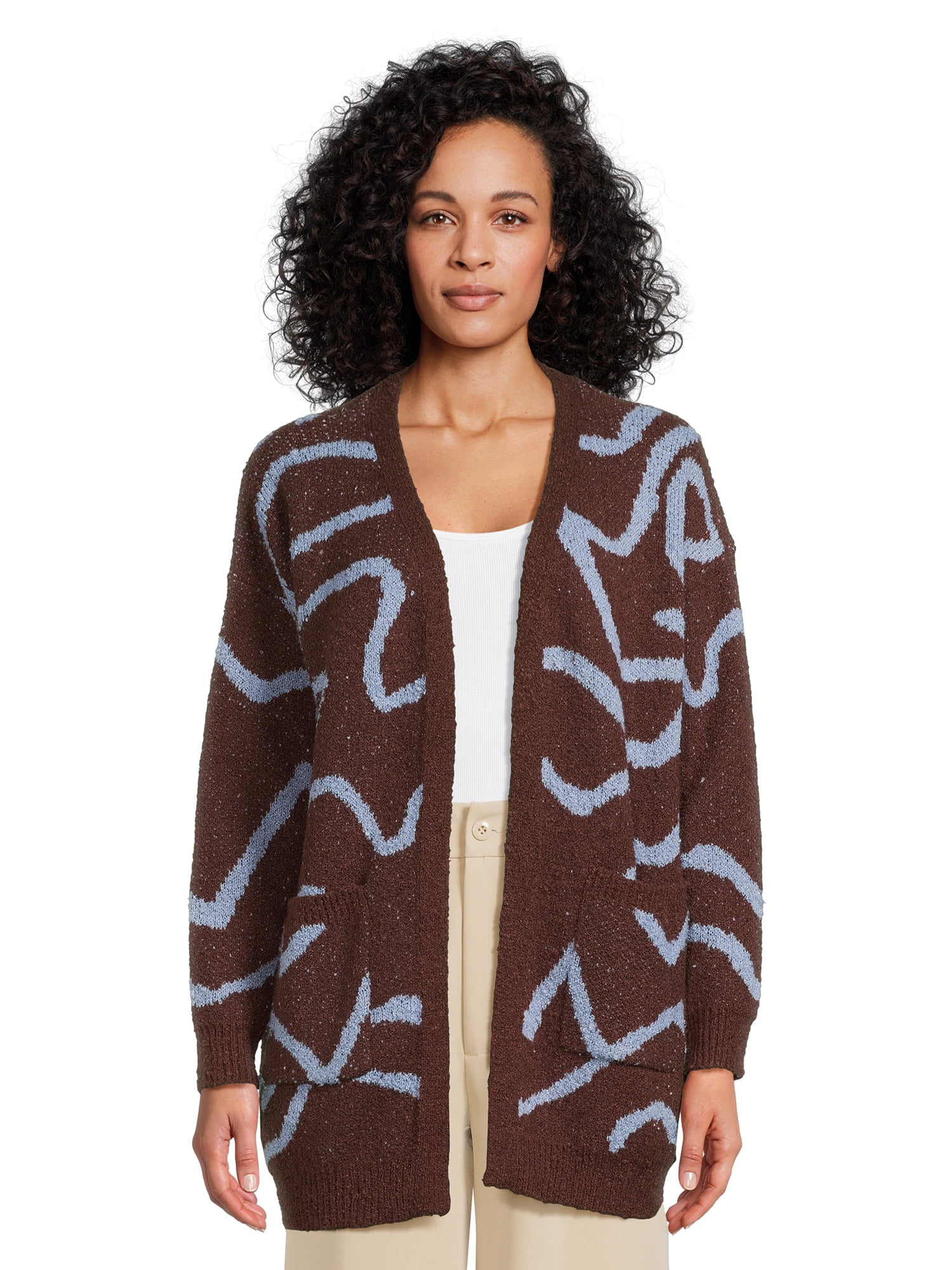 Dreamers by Debut Women's Open Front Print Cardigan Sweater, Midweight ...