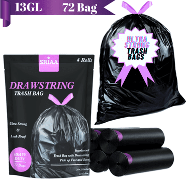 Strong Large Drawstring Trash Bags Black Can Liners Kitchen Garbage ...