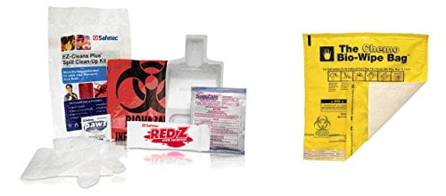 Biohazard Spill Kit with blood and fluids Bio-Wipe cleanup bag, 1 kit ...