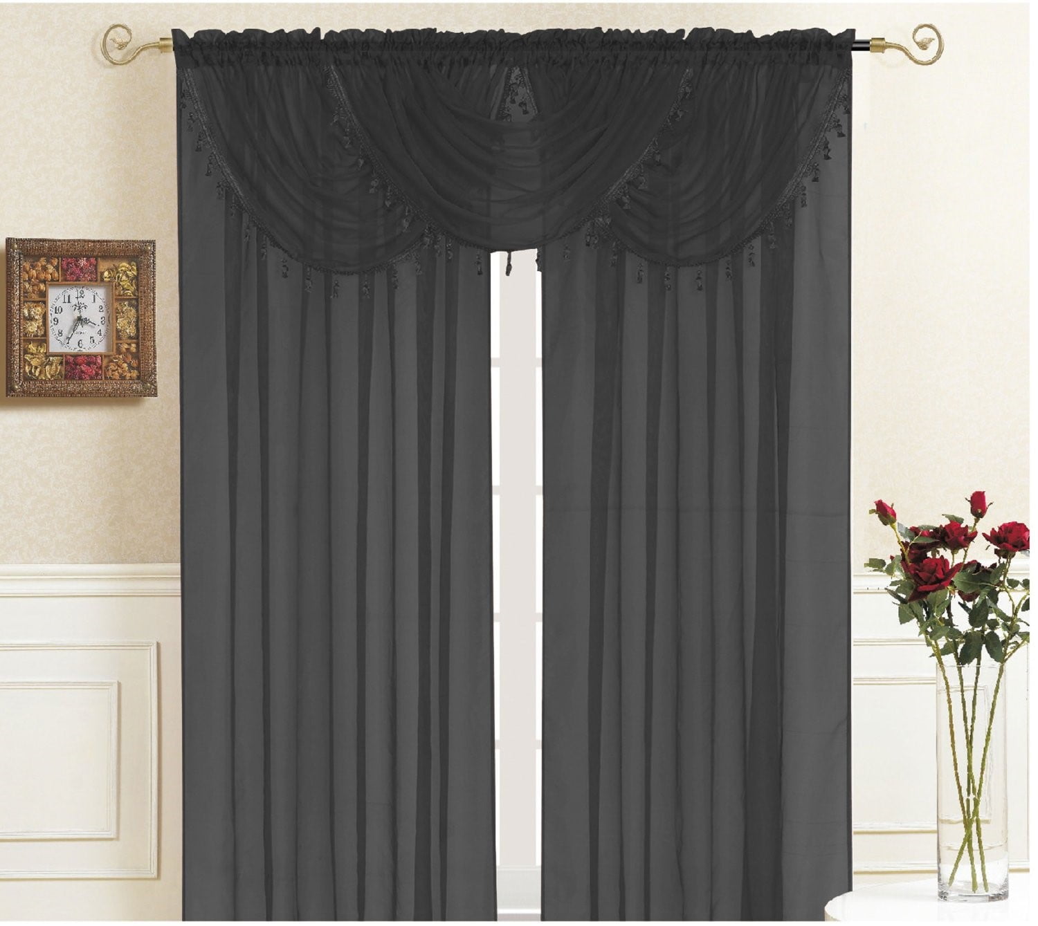 kashi home sheer valance rod pocket, lightweight solid sheer with ...