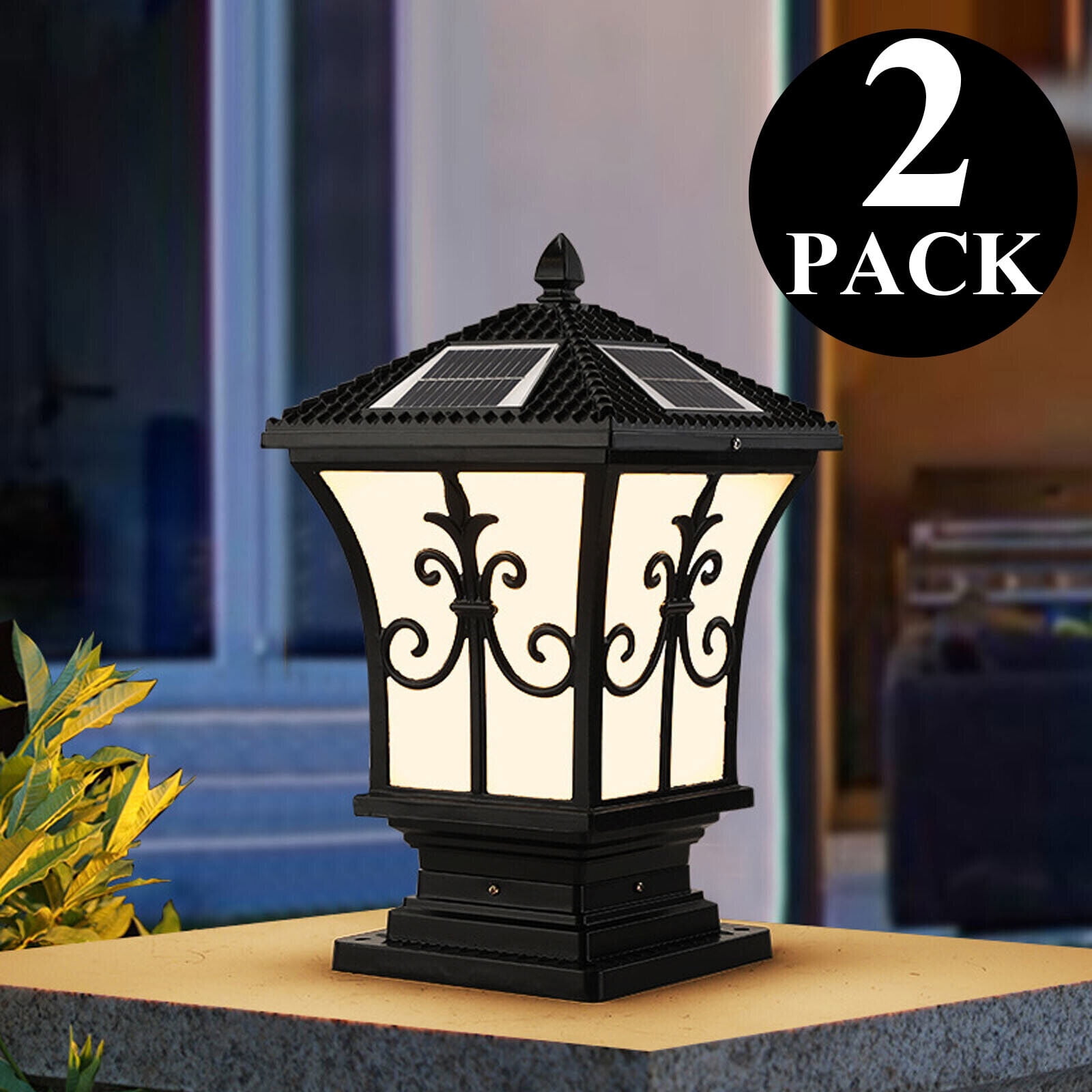 2-PACK Solar LED Post Light Lamp Yard Driveway Fence Outdoor Pillar ...