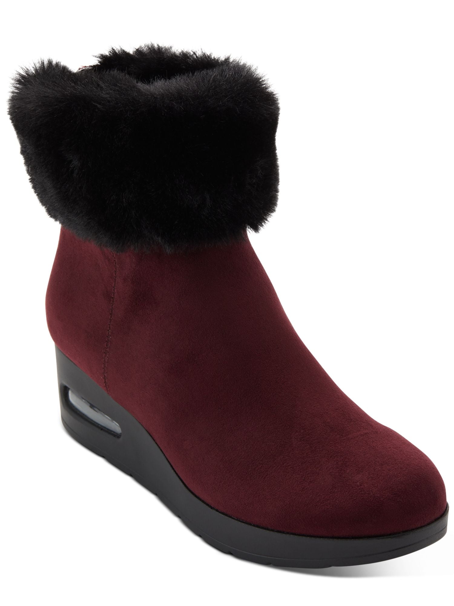 DKNY Womens Burgundy 1/2" Platform Embellished Wedge Inset Comfort Fur ...