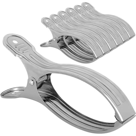 Towel Clips: Pack of 6, 5-1/8”L, Jumbo Stainless Steel Metal Beach ...