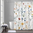 Blue Yellow Shower Curtain for Bathroom, Pink Flower Leaves Rustic ...