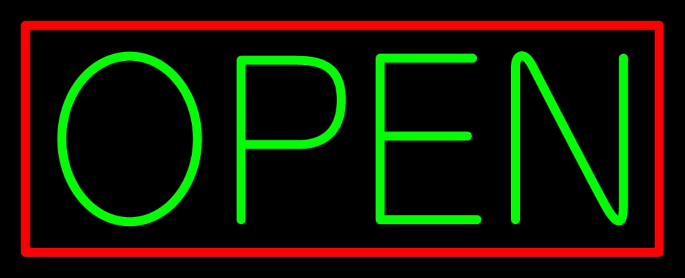 Green Open With Red Border LED Neon Sign 13 x 32 - inches, Clear Edge ...