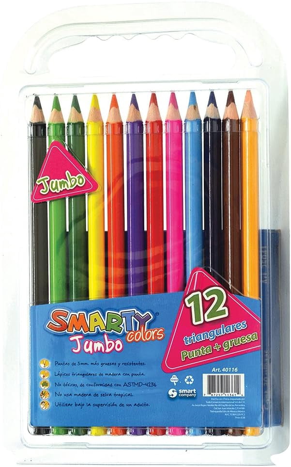 Lápices de Colores Smarty Jumbo 12 Piezas Triangulares, Punta Gruesa ...