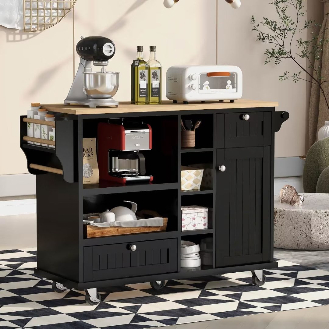 Kitchen Island Cart with Storage Cabinet and 2 Locking Wheels, Solid ...