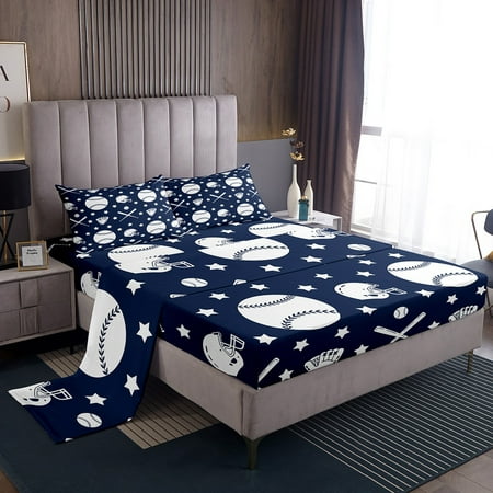 YST Baseball Bed Sheets Set Kids Sports Games Sheet Set For Boys Full ...