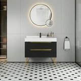 "DEXTRUS 35.4"" Black Single Wall Mount Bathroom Vanity Set with Large ...