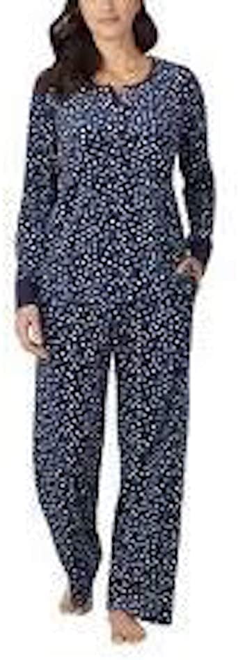 Nautica Womens 2 Piece Fleece Pajama Sleepwear Set (Blue (Navy Dots ...