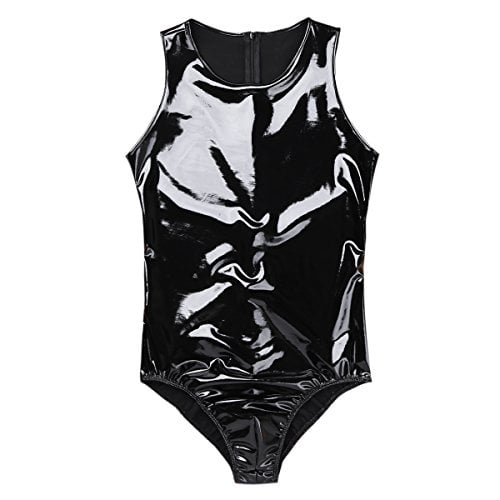 Generic Tiaobug Mens Wet Look Pvc Leather Sleeveless Leotard Zipper