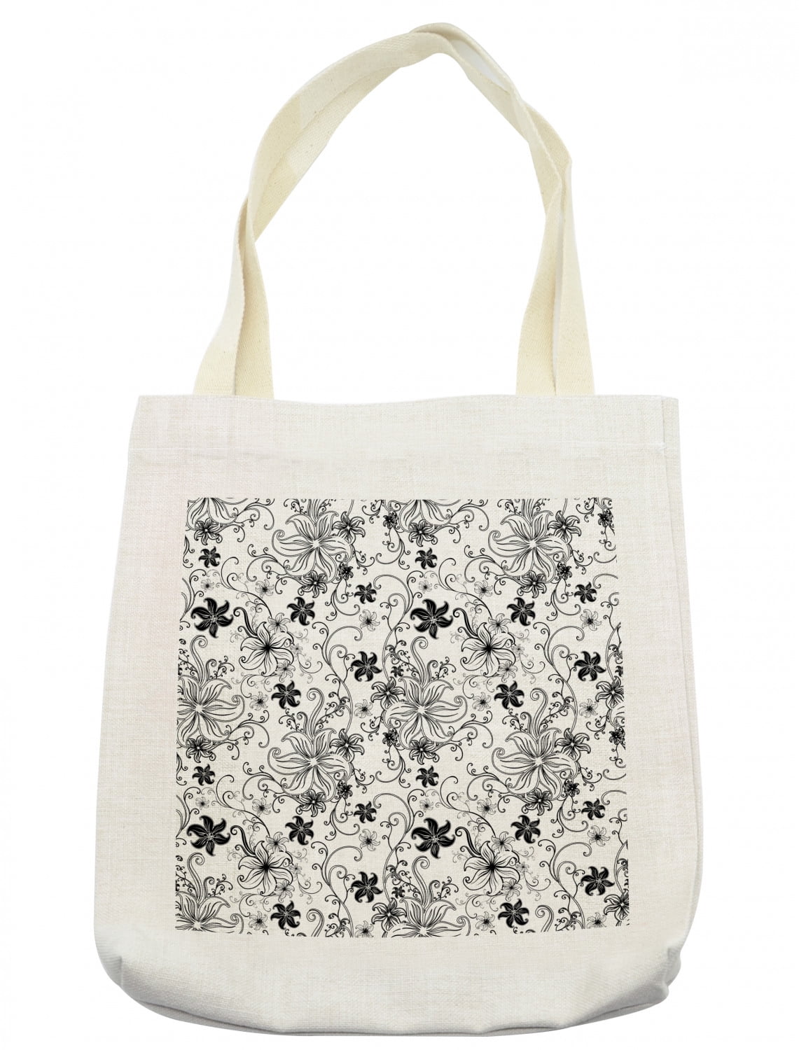 Floral Tote Bag, Flowers Leaves Twirled Swirls Buds Nature Romantic ...