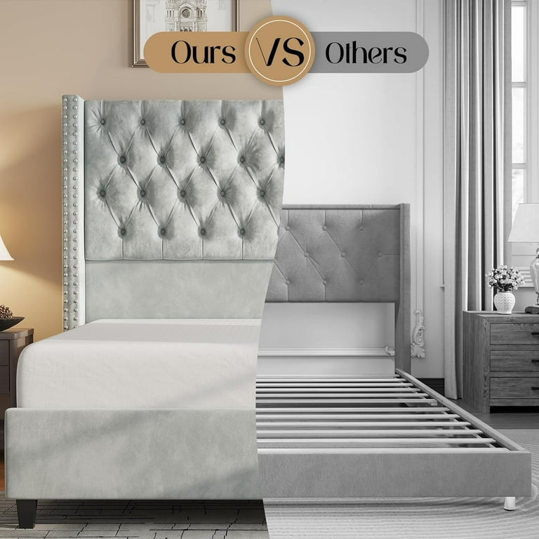 Light grey velvet double bed store