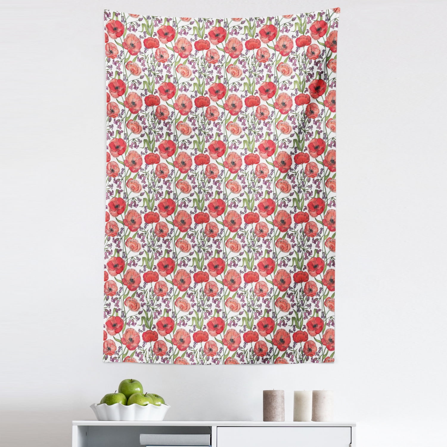 Flower Tapestry, Poppy Blossoms Burgeoning Flourish on Ornamental Field ...