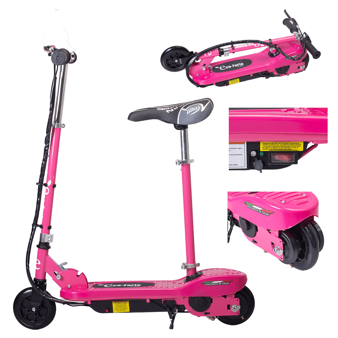 Scooter Patín Eléctrico Infantil con Asiento Eco-Forte 120W 12km/h Rosa ...