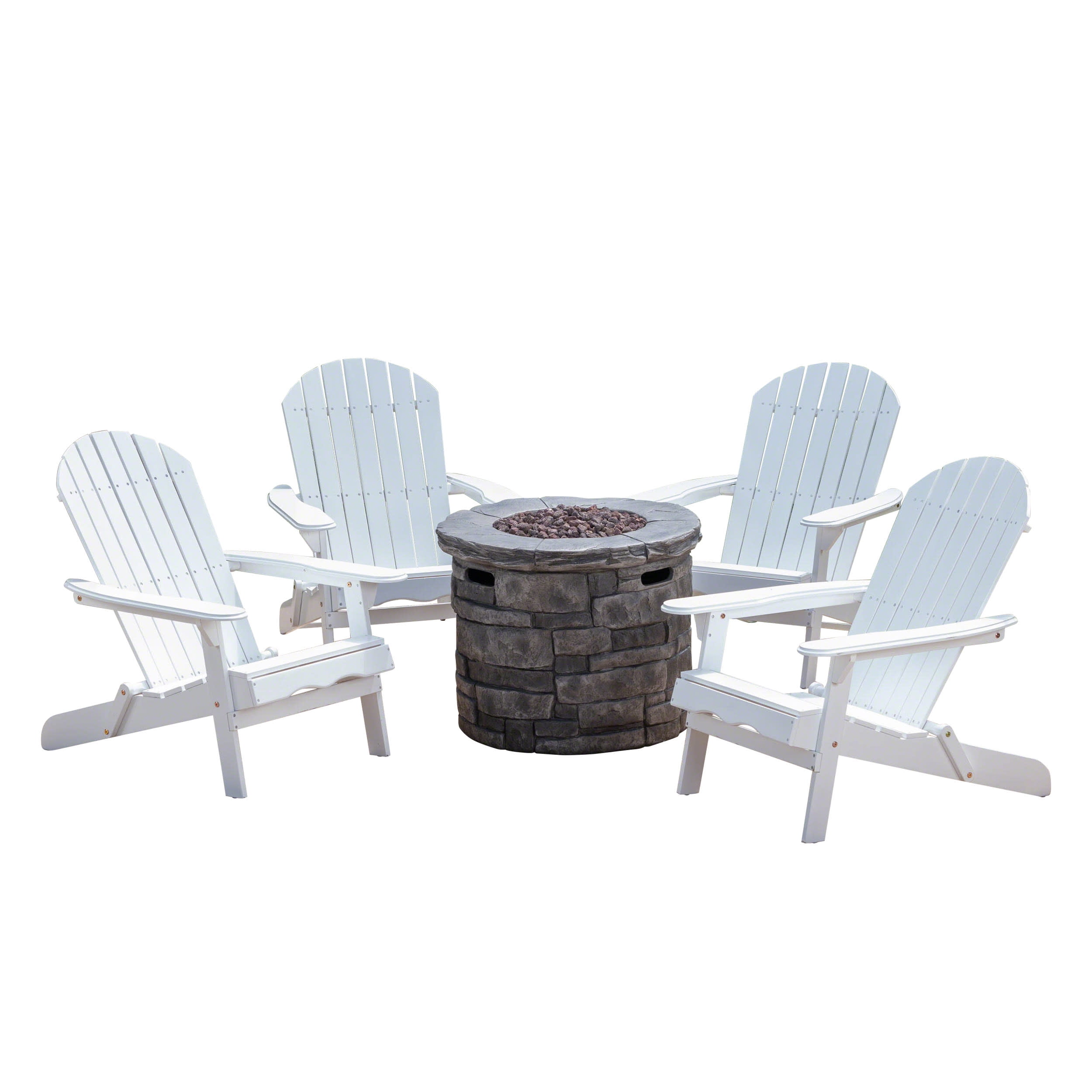 GDF Studio Jasper Outdoor Acacia Wood 5 Piece Adirondack Chair and Fire ...