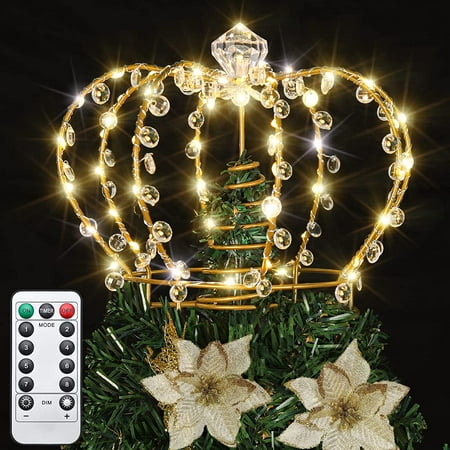 Gold Christmas Tree Topper Lighted - Crown Tree Topper Light Up with 64 ...