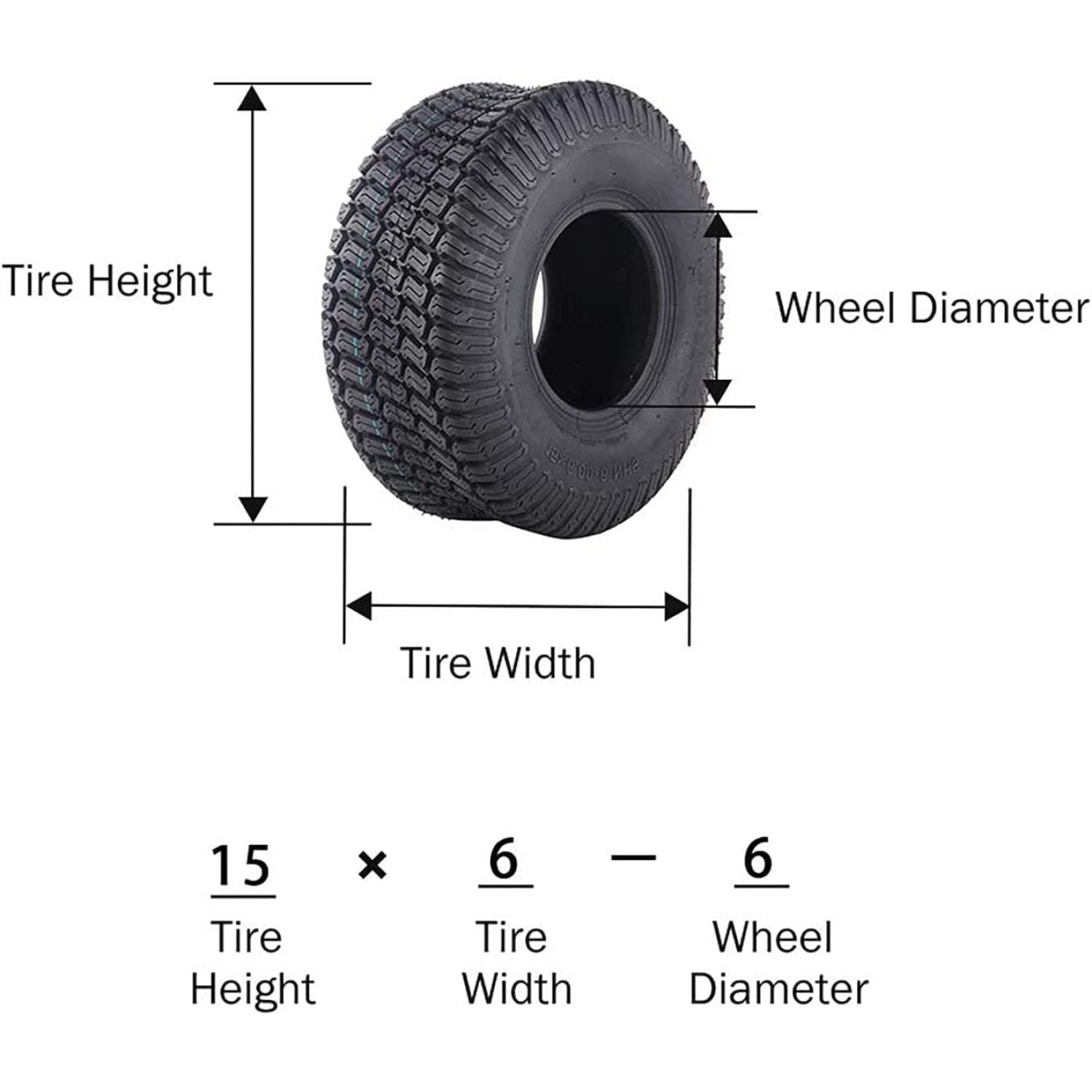 2 Pcs 15x6.00-6 Lawn Mower Turf Tires Fit for Lawn and Garden Tractor ...