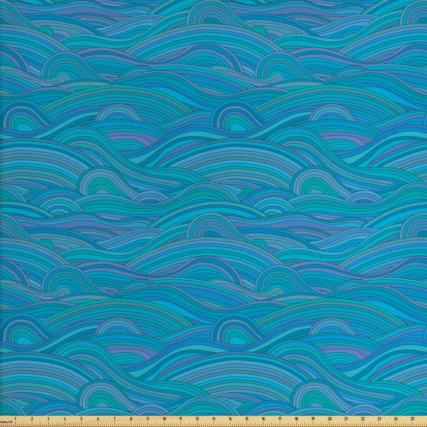 Sea Fabric by The Yard, Unusual Pattern with Waves River Ocean Seascape ...