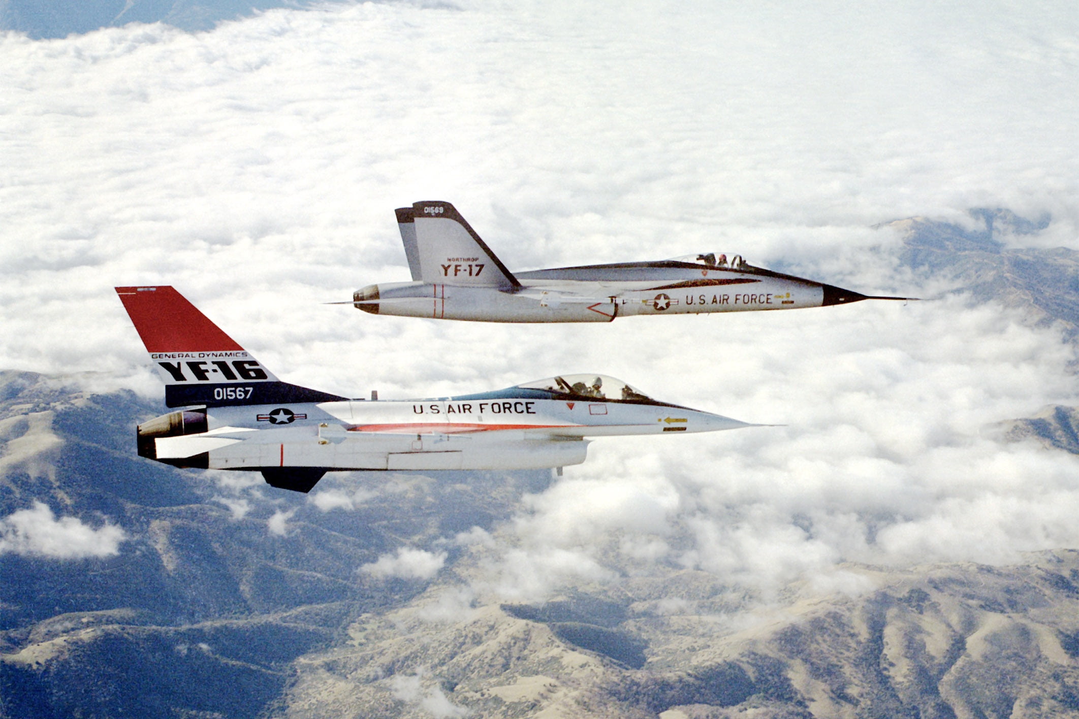 24x36 gallery poster, YF-16 (foreground) and a Northrop YF-17, each ...