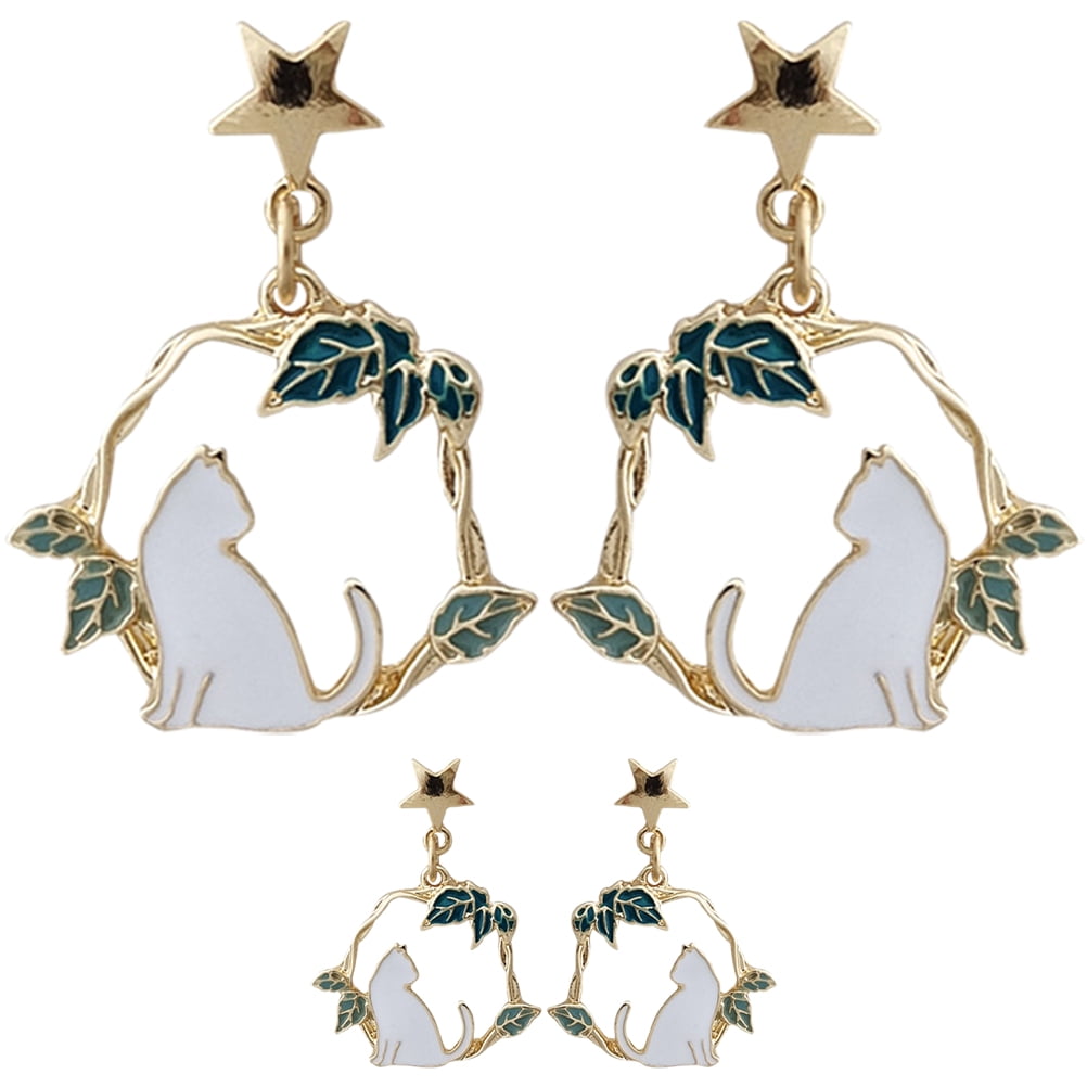Click here for Unomor 2 Pairs Of Enamel Cat Earrings Cat Pendant... prices