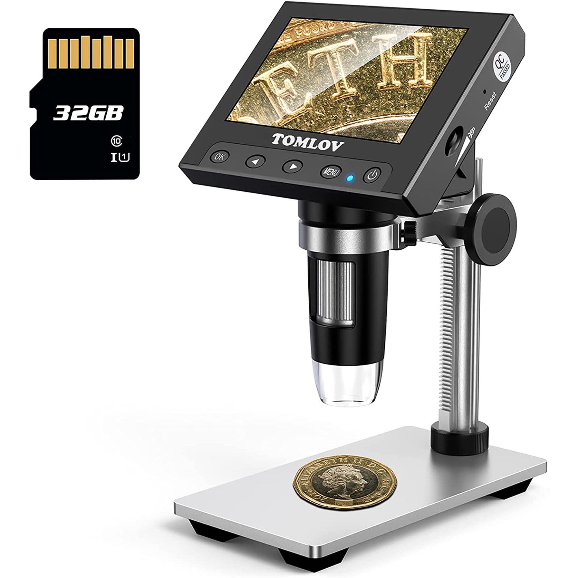 TOMLOV Coin Microscope, 1000X 4.3" Digital Microscope, 720P LCD & 8 ...